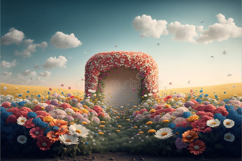 Natural Podium Backdrop with Dreamy Flower Field. Generative AI Stock ...
