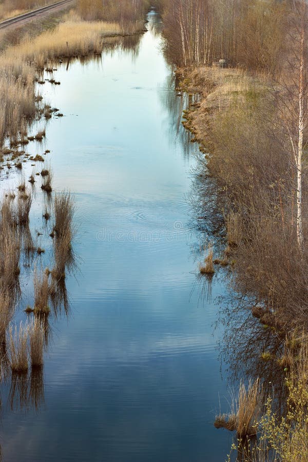 Natural Pond with Reflection of Sky in Water Stock Photo - Image of ...