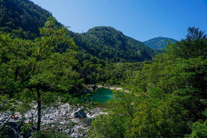 Natural Pool in the Maggia River with Turqouise Water Stock Photo ...