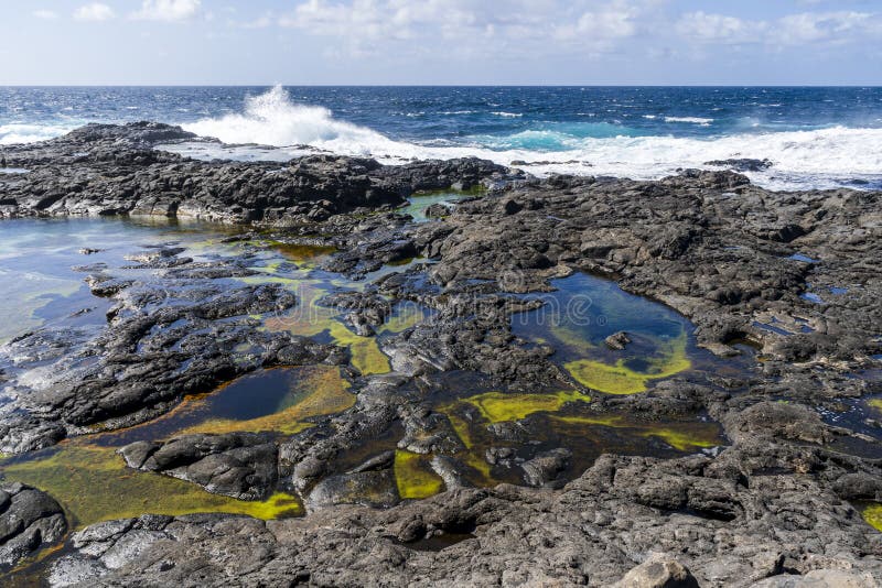 Natural Pools Charcones in Lanzarote, Canary Islands, Spain Stock Image ...