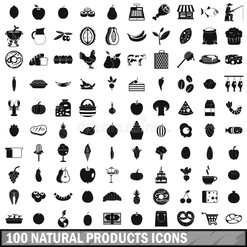 100 Natural Products Icons Set, Simple Style Stock Vector ...
