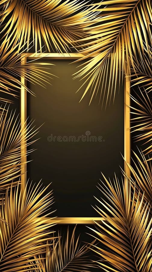 Natural Realistic Golden Palm Leaf Tropical Background with Frame ...