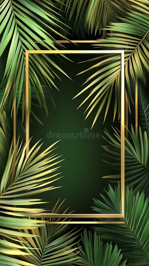 Natural Realistic Golden Palm Leaf Tropical Background with Frame ...