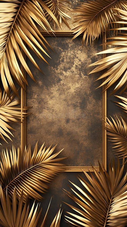 Natural Realistic Golden Palm Leaf Tropical Background with Frame ...