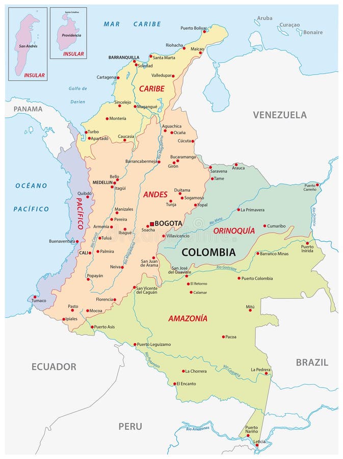 Natural Regions of Colombia, Map Stock Illustration - Illustration of ...