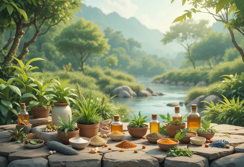 Natural Remedies Still Life with Essential Oils and Botanical Elements ...