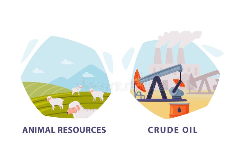 Natural Resource with Crude Oil and Animals Hexagonal Shape Picture ...