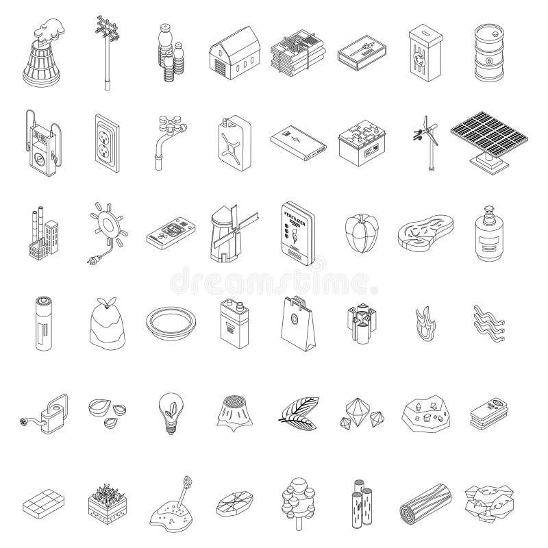 Natural Resources Icons Set Vector Outline Stock Vector - Illustration ...