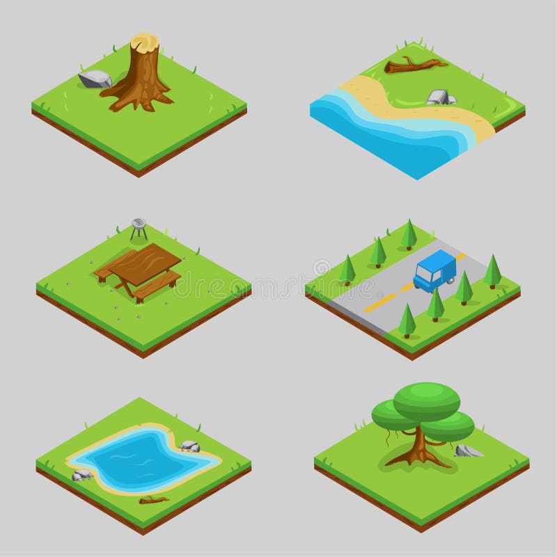 Natural Resources Isometric Composition with Square Piece of Wild ...