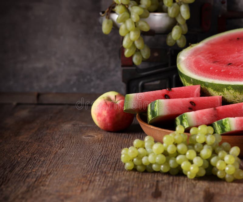 Natural Ripe Watermelon Autumn Stock Image - Image of table, background ...