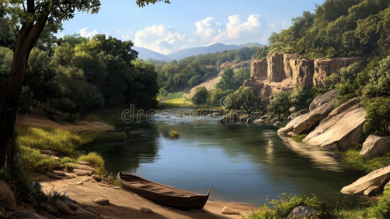 Natural River Landscape Featuring a Calm Stream Surrounded by Lush ...