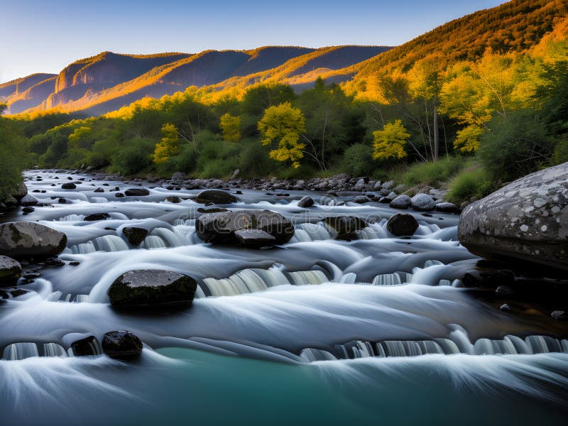 The Natural River Landscape Flows through the Rocks Along the Foothills ...