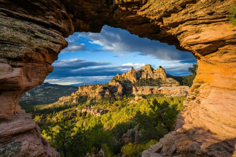 Natural Rock Arch Overlooking Canyon Landscape at Sunset with Dramatic ...