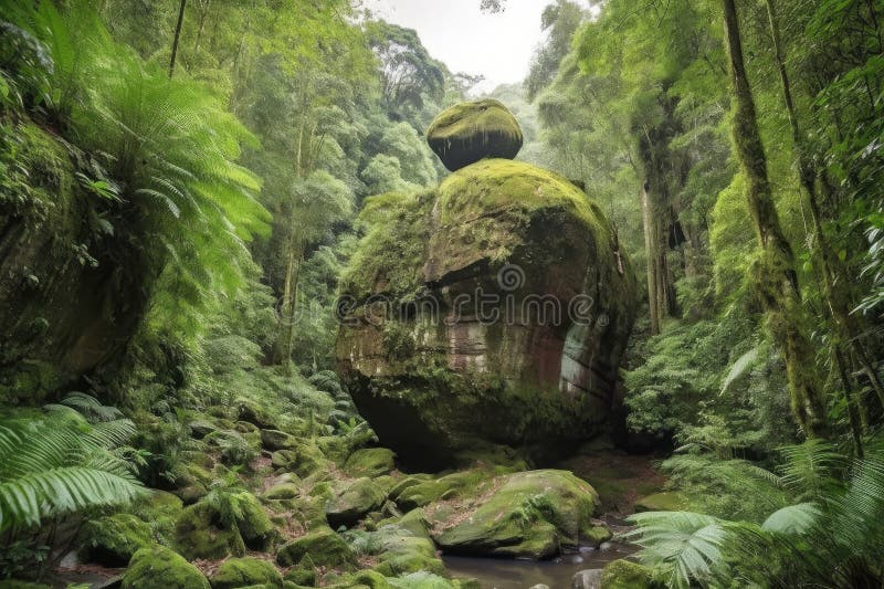 Natural Rock Formation Surrounded by Lush Tropical Forest Stock Photo ...