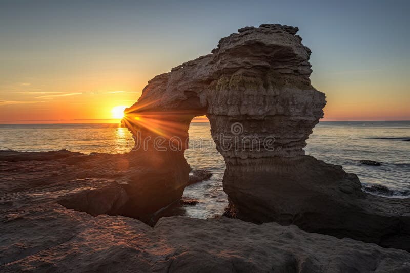 A Natural Rock Formation with a View of the Sunset Stock Illustration ...