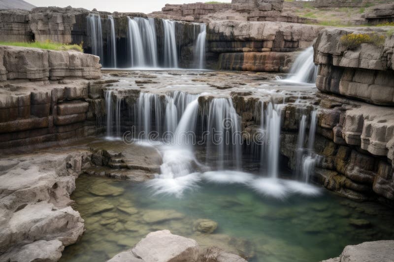 Natural Rock Formation with Natural Waterfall Cascading Down Its Sides ...