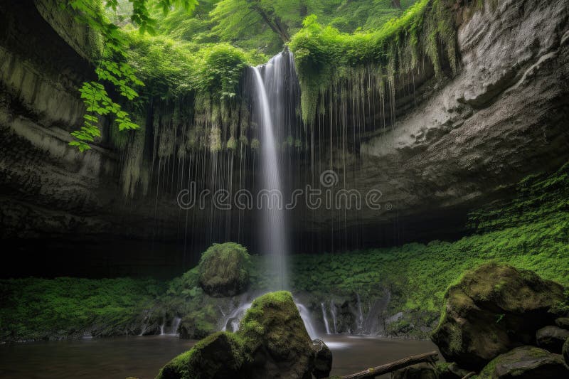 Natural Rock Formation with Waterfall Cascading Down Its Sides Stock ...