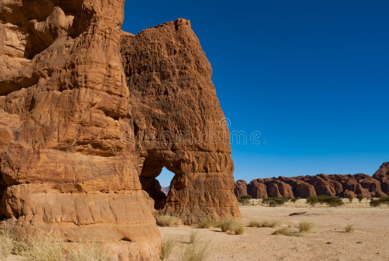 Natural Rock Formations and Trees, Ennedi Plateau in Sahara Dessert ...