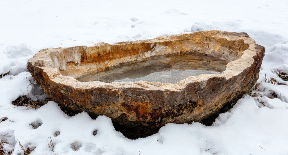 Natural Rock Pool in Snowy Landscape Stock Illustration - Illustration ...