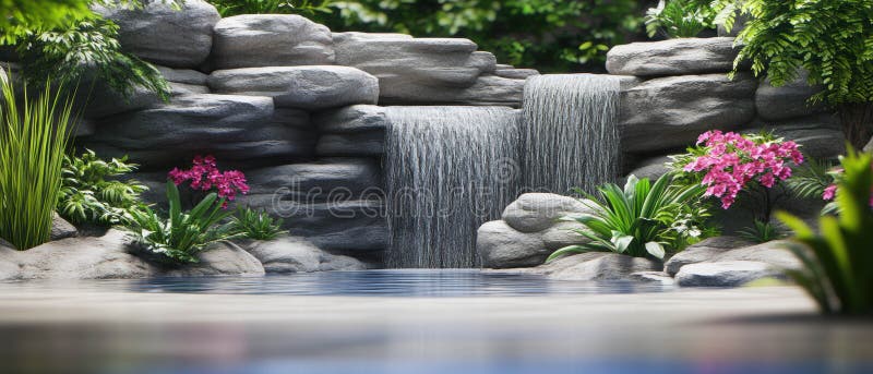 Natural Rock Pool with Waterfall and Vibrant Foliage in a Serene ...