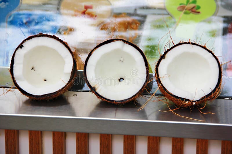 Natural Round Coconut Fruit in a Brown Shell Stock Image - Image of ...