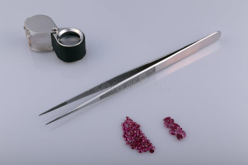 Natural ruby stock image. Image of tweezers, loupe, natural - 60427377