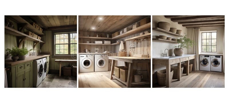 Efficient Storage Natural Rustic Laundry Room Interior Design ...