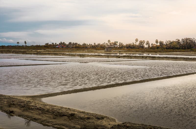 Natural Salt Fields Near Kampot in Cambodia at Sunset Stock Photo ...