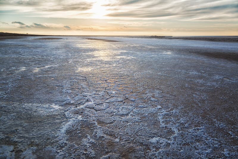 Natural Salt on Lake Elton at Sunset Stock Photo - Image of horizon ...