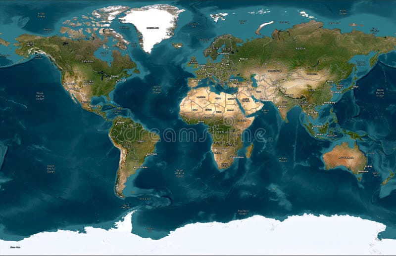 Natural Satellite World Map Stock Image - Image of horizon, ocean ...