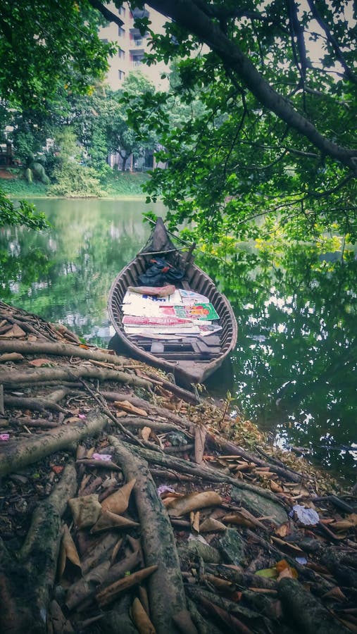 Natural scene stock image. Image of lake, tree, boat - 128786955