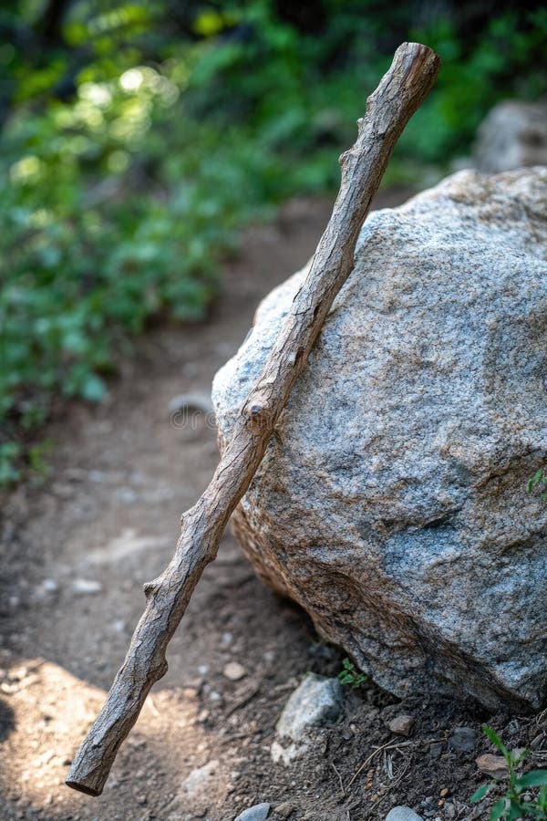 A Natural Scene Featuring a Stick Stuck in the Ground Near a Rock Stock ...