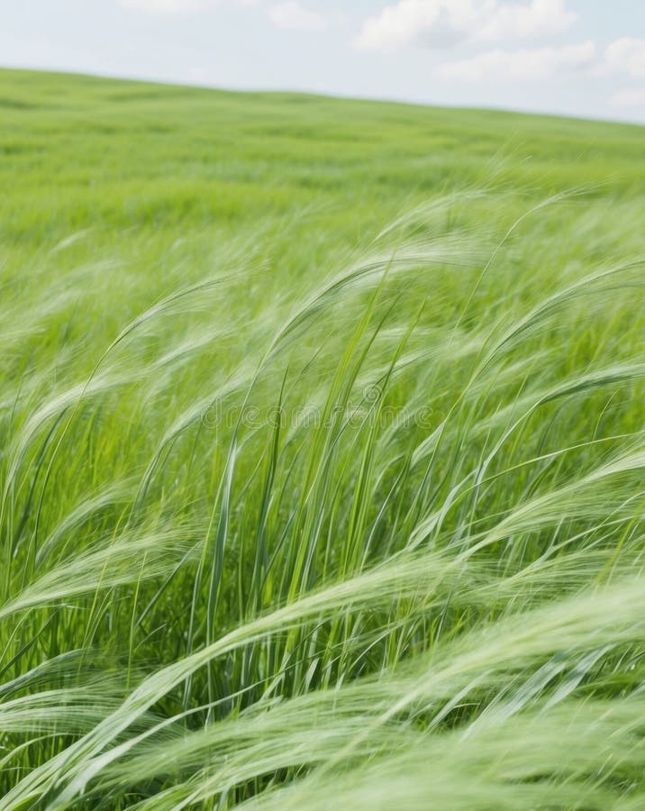 A Natural Scene with Green Grass Being Blown by the Wind. Stock Photo ...