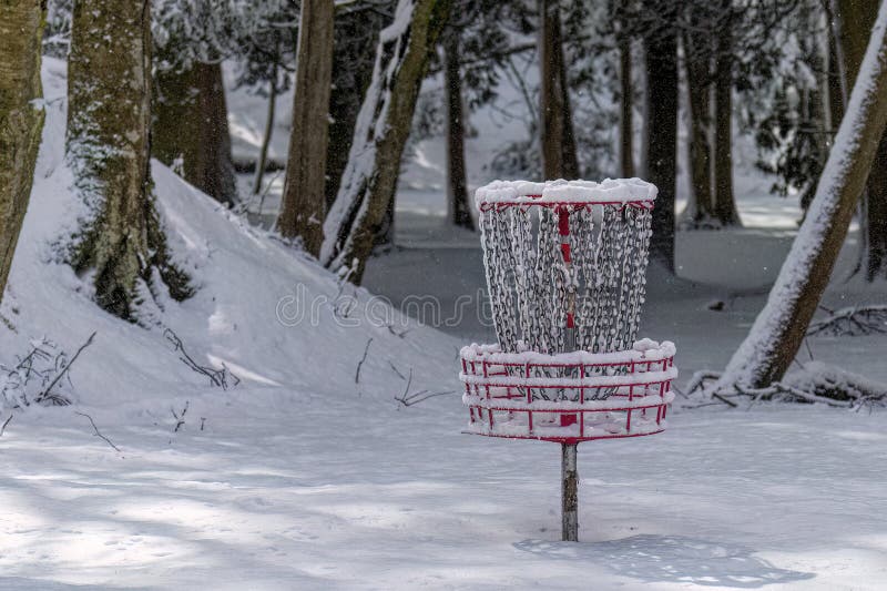 Disk Golf Basket in the Park Covered Snow Stock Photo - Image of disc ...