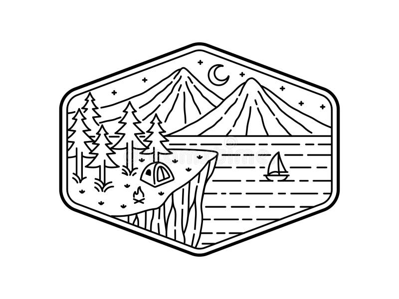 Natural Scenery in the Frame Line Art Illustration Stock Vector ...