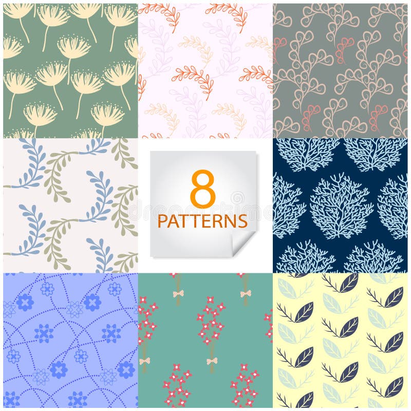 Natural Seamless Patterns 8 Designs in One Set Stock Vector ...