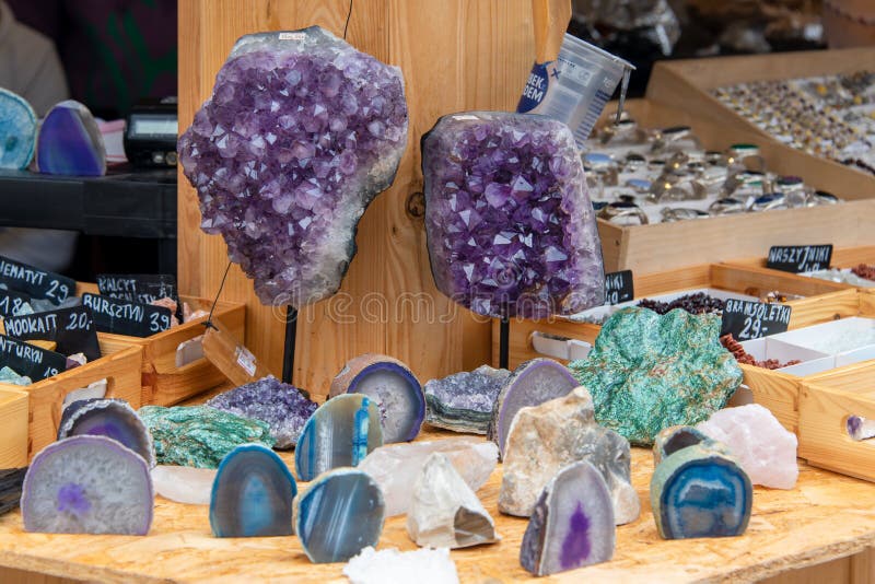 Natural Semi Precious Stones and Crystals at the Market Stock Photo ...
