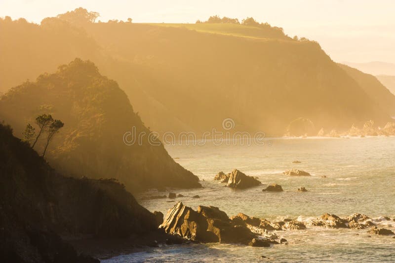 Natural Sepia Coastal Sunset Scene Stock Photo - Image of mountain ...