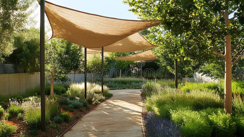 Natural Shade Covers Over Garden Beds. Stock Image - Image of trees ...
