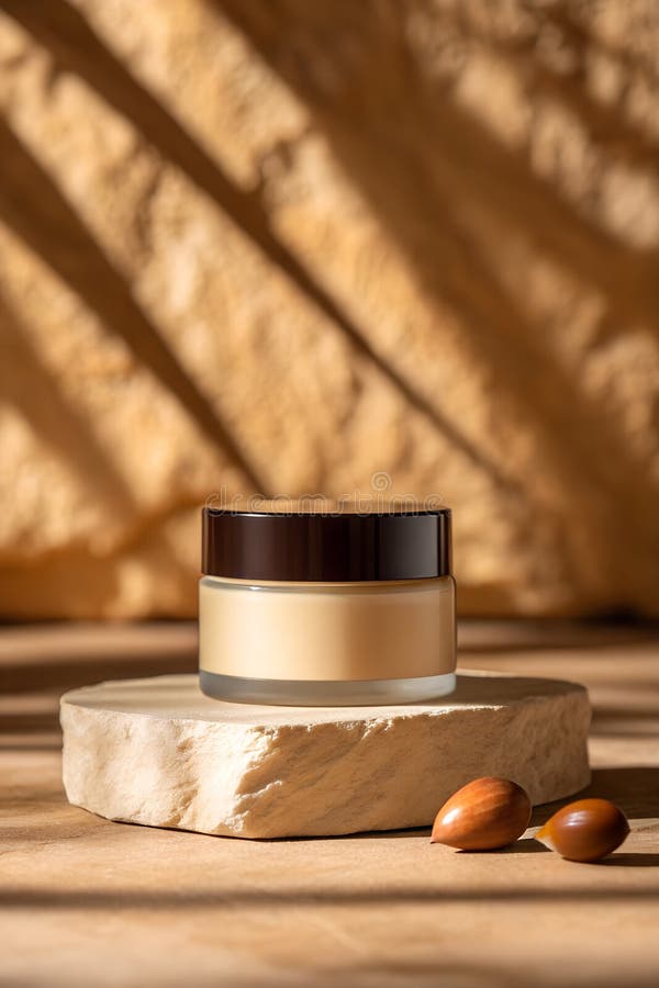 Natural Skincare Product Mockup Featuring a Round Container on a Rustic ...