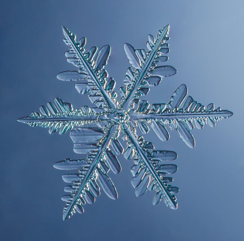Natural Snowflake Crystal in Blue Background Stock Image - Image of ...