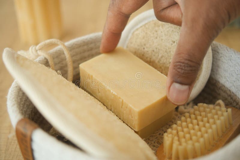 Close Up of Hand Pick Natural Soap Bar on Table Stock Image - Image of ...