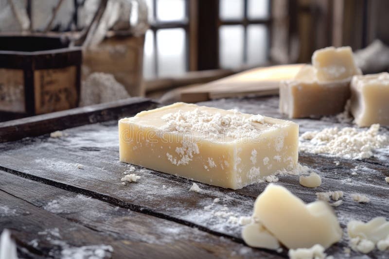 Natural Soap Making Process with Ingredients Displayed on Wooden Table ...