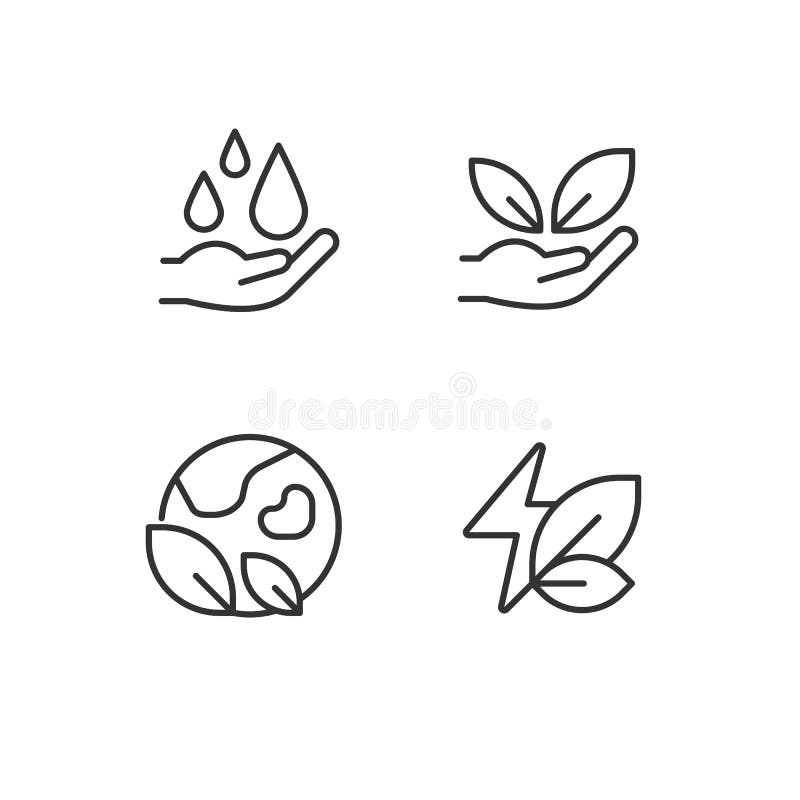 Natural Sources Protection Pixel Perfect Linear Icons Set Stock Vector ...