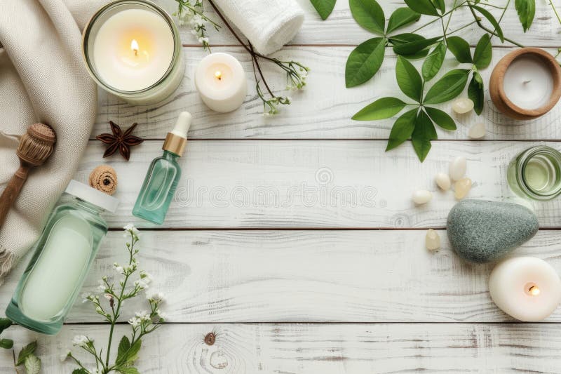 Natural Spa Essentials and Herbal Skincare on Neutral Background Stock ...