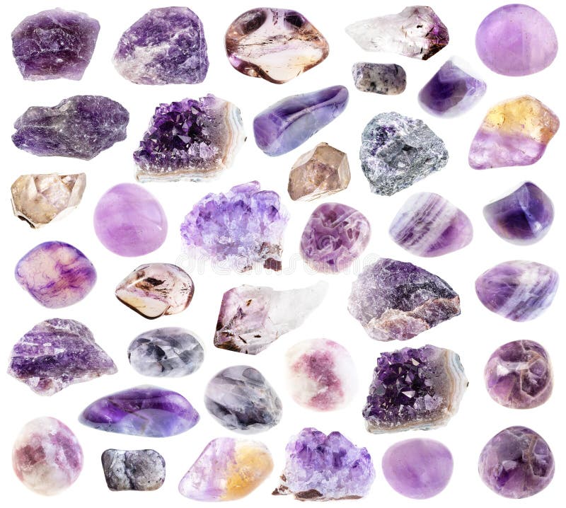 Natural Specimens of Uncut Amethyst Rocks Cutout Stock Image - Image of ...