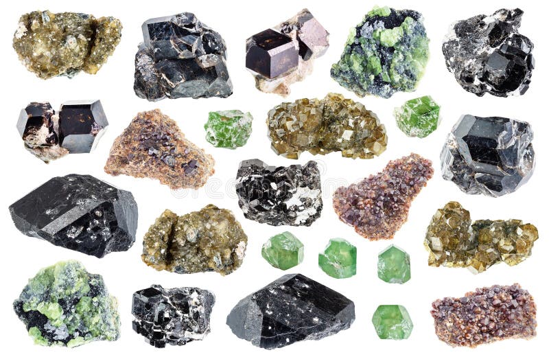 Natural Specimens of Uncut Andradite Rocks Cutout Stock Photo - Image ...