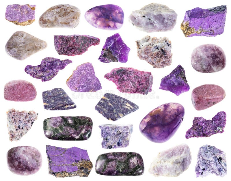 Natural Specimens of Uncut Purple Rocks Cutout Stock Image - Image of ...
