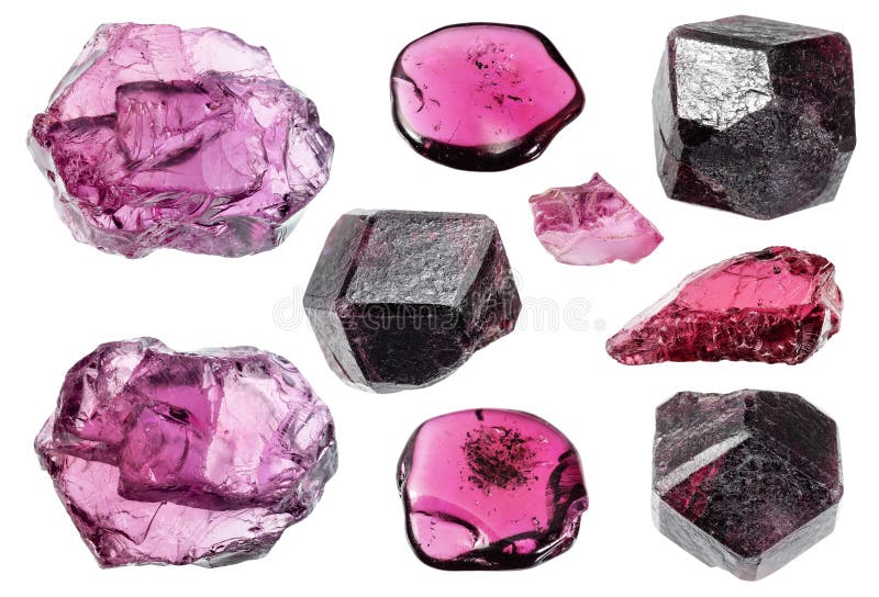 Natural Specimens of Uncut Rhodolite Rocks Cutout Stock Image - Image ...