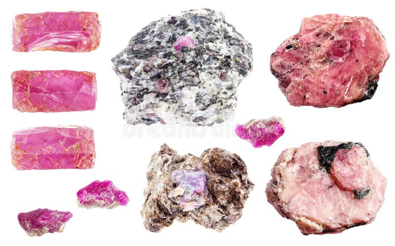 Natural Specimens of Uncut Ruby Rocks Cutout Stock Photo - Image of ...